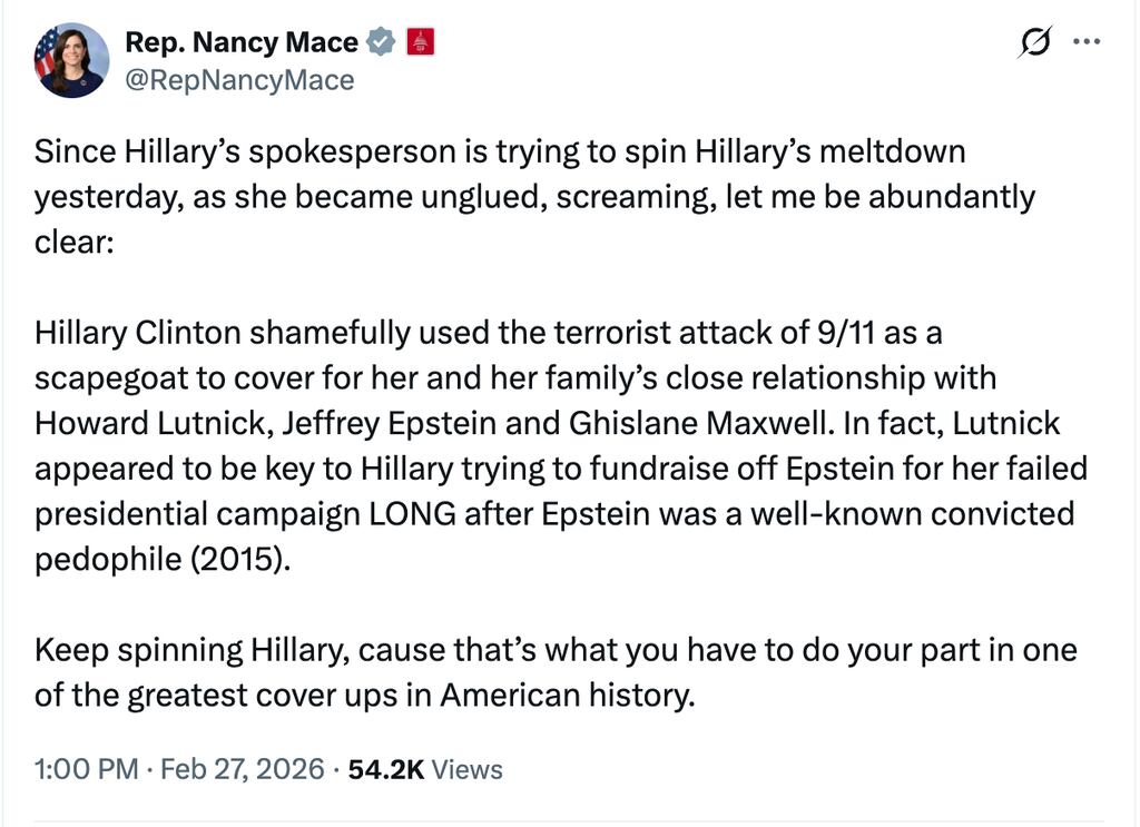 Hillary Clinton Aide Blasts MAGA Rep. Nancy Mace's Bonkers ‘Screaming ...