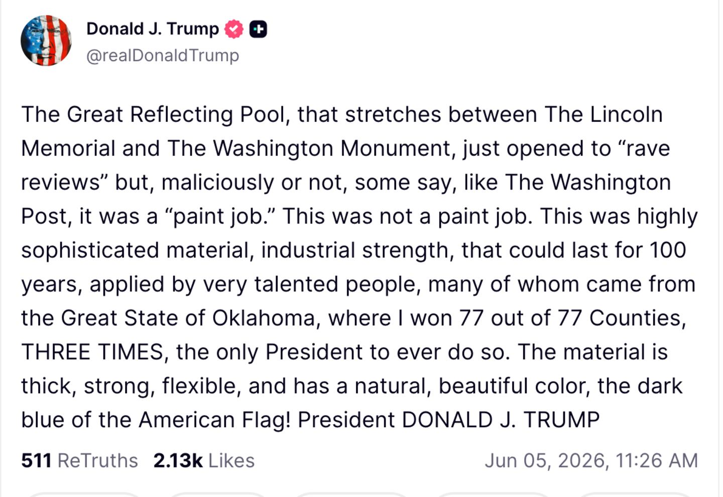 Trump Melts Down Over Reflecting Pool ‘Paint Job’
