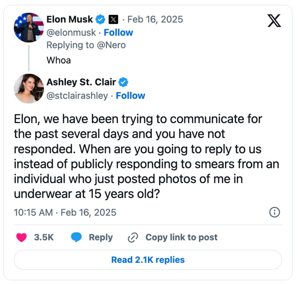 Ashley St. Clair and Elon Musk’s Baby Drama Is Playing Out on Twitter