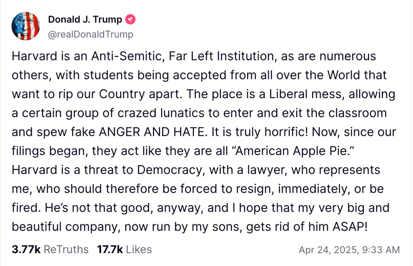 Trump Takes Personal Revenge on Harvard’s Lawyer for Standing Up to Him